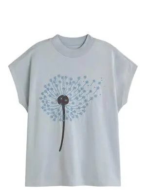 THINKING MU Blue Embroidered Dandelion Volta T-shirt Blue