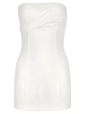 AVENUE 8 Draped Strapless Linen Mini Dress - White