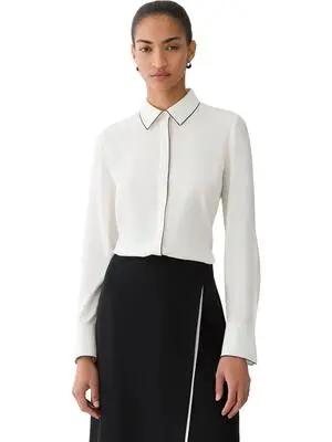 Lafayette 148 New York Matte Silk Button Front Blouse - Cloud