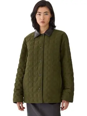 Lafayette 148 New York Quilted Down Coat With Leather Collar - Forest