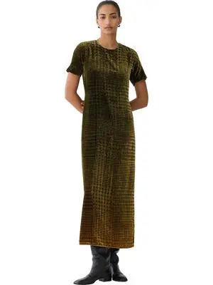 Lafayette 148 New York Glen Plaid Velvet Devor?? Midi Dress Forest Multi