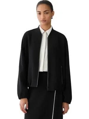 Lafayette 148 New York Crepe Zip-front Bomber Jacket - Black