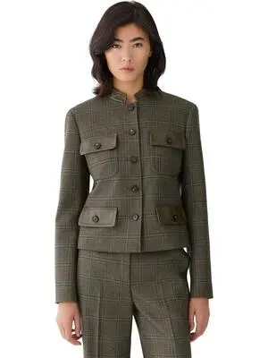 Lafayette 148 New York Wool Glen Plaid Cropped Jacket - Olive Multi