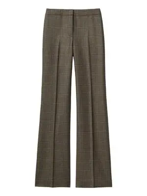 Lafayette 148 New York Wool Glen Plaid Flare Trousers - Olive Multi