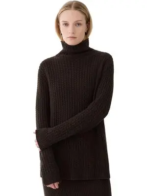Lafayette 148 New York Cashmere Cable Knit Stand Collar Sweater - Truffle