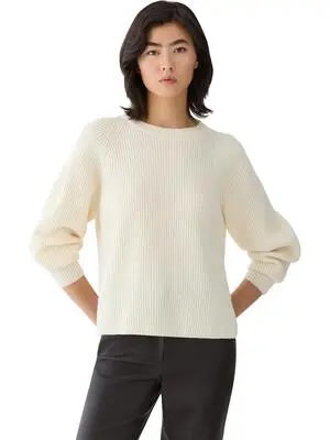 Lafayette 148 New York Wool-cashmere Fisherman's Rib Crewneck Sweater - Cloud