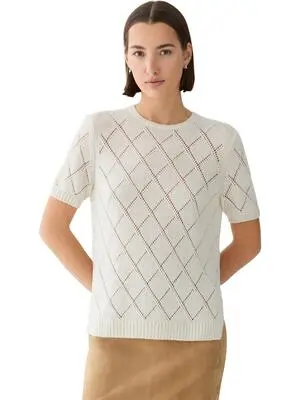 LAFAYETTE 148 NEW YORK Lafayette 148 New York Petite Cashmere Sequin Silk Argyle Sweater