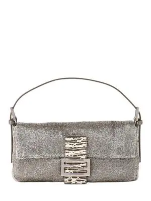 Fendi Baguette 26424 Hand-embroidered Micro-bead Bag - Silver