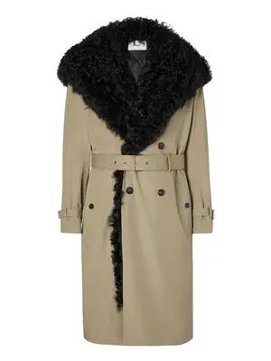 Fendi Double-breasted Trench Coat With Shearling Gilet - Beige