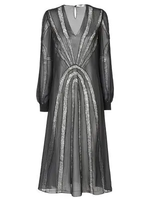 Fendi Silk Georgette Midi Dress With Chantilly Lace Inlays - Black