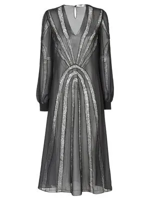 Fendi Silk Georgette Midi Dress With Chantilly Lace Inlays - Black