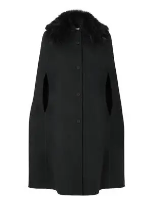 Fendi Wool Cape With Fox Fur Collar - Black