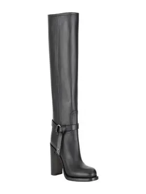 Fendi Knee High Leather Boots With Stirrup Detail - Black