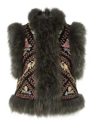 Fendi Wool Gilet With Fox Fur Embellishment - Black