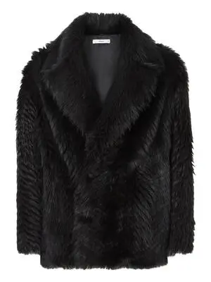 Fendi Shearling Pea Coat With Chevron Motif - Black