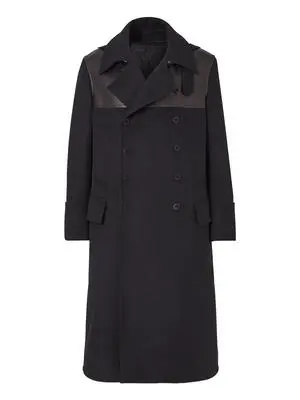Fendi Double-breasted Wool And Leather Parka - Black
