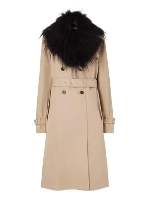 Fendi Double-breasted Trench Coat With Fox Fur Collar And Quilted Gilet - Beige