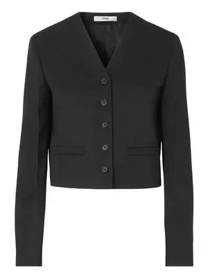 Fendi Short Single-breasted Jacket In Grain De Poudre Wool - Black