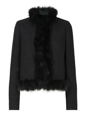 Fendi Bouclé Wool Jacket With Fox Fur Trim - Black