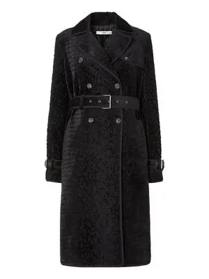 Fendi Velvet Animalier Jacquard Double-breasted Trench Coat - Black