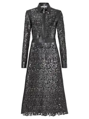 Fendi Midi Shirt Dress With Macramé Laser-cut Motif - Black