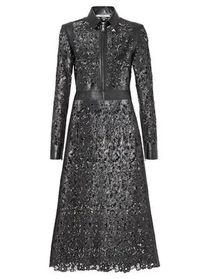 Fendi Midi Shirt Dress With Macramé Laser-cut Motif - Black