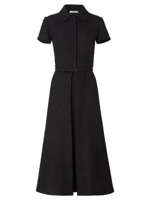 Fendi Bouclé Wool Dress With Pleating And Belt - Black