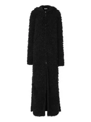 Fendi Long Shearling-effect Coat With Hood - Black
