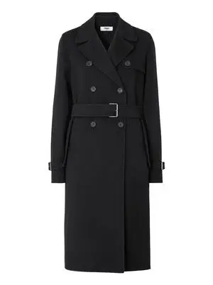 Fendi Double-breasted Wool Trench Coat With Ff Zucca Interior - Black