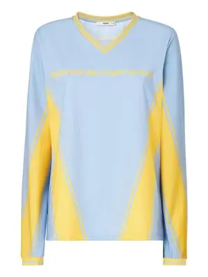 Fendi Long Sleeve Football Jersey With V-neck And Graphic Print - Multicolour