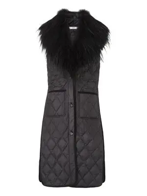 Fendi Quilted Gilet With Fox Fur Collar - Black