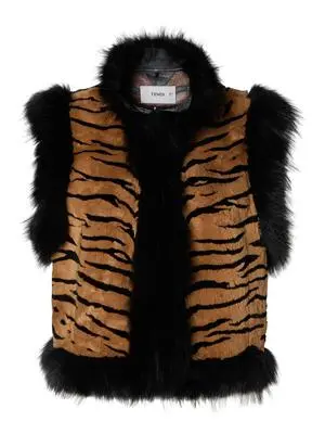 Fendi Tiger Skin Effect Mink Gilet With Fox Fur And Nappa Leather Trim - Multicolour