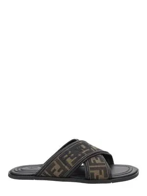 Fendi Cross-strap Logo Slides - Brown