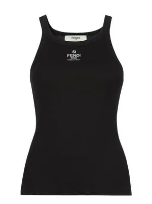 Fendi Fitted Knit Top With Embroidered Logo - Black