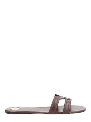 Saint Laurent Mabrouka Leather Slides - Brown