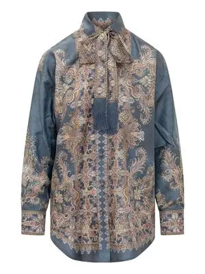 Zimmermann Valiant Silk Paisley Shirt - Blue