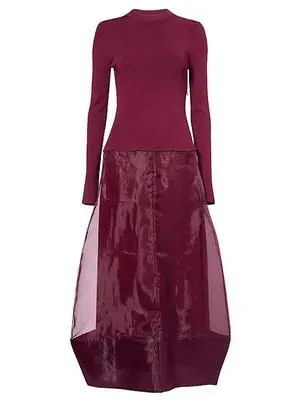 Simkhai Maril Contrast-panel Organza Midi Dress - Fig