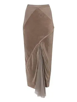 Rick Owens Double-slice Insert Velvet Midi Skirt - Dust
