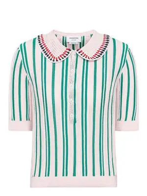 THOM BROWNE Crochet Stitch Ariegated Stripe Polo 'light Pink'