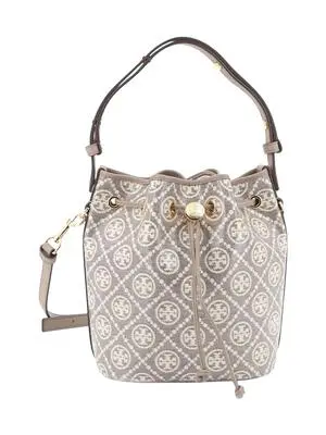 TORY BURCH T Monogram Coated Jacquard Bucket Bag 'charcoal'