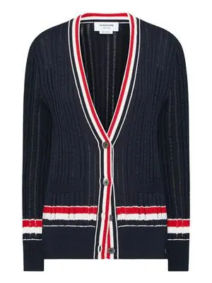 THOM BROWNE Neck Elongated Rwb Stripe Cardigan 'navy'