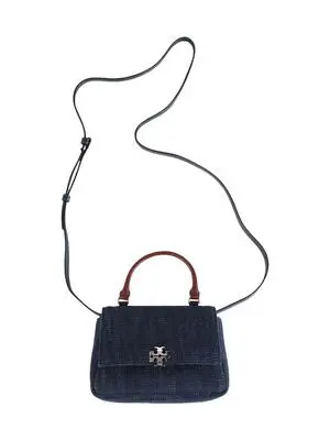 Tory Burch Charlie Denim Top Handle Chain Wallet - Blue
