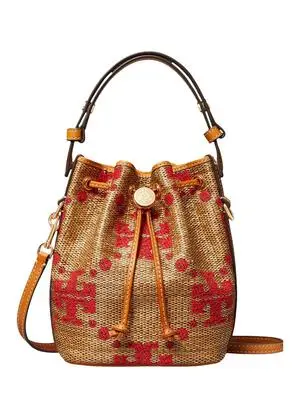 TORY BURCH T Monogram Straw Mini Bucket Bag 'natural'