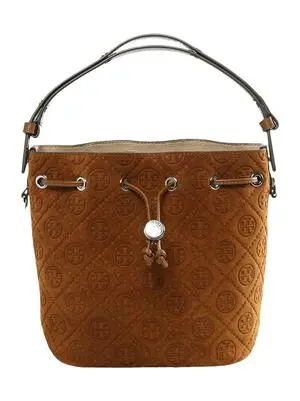 Tory Burch T Monogram Suede Bucket Bag - Brown
