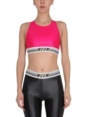 MSGM Round Neck Activewear Top With Logo Band - Fuchsia