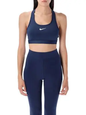 Nike Dri-fit Moisture-wicking Racerback Sports Bra With Scoop Neck And Embossed Logo - Midnight