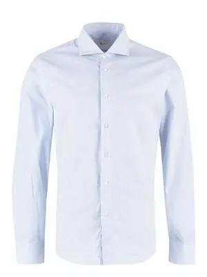 THE ALPHABET The (alphabet) Striped Cotton Shirt With Rounded Hem Light Blue