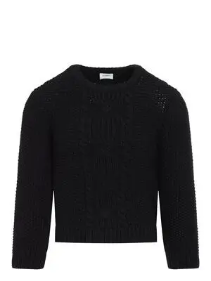 Saint Laurent 100% Wool Cable Knit Pullover Sweater - Black