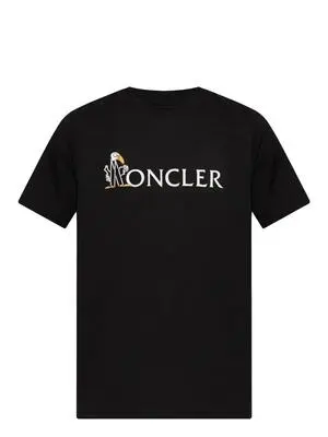 Moncler Crew Neck T-shirt With Printed Duck Logo - Nero