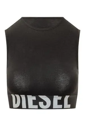 DIESEL® Sleeveless Crewneck Cropped Tank Top With Logo Band - Deep Black